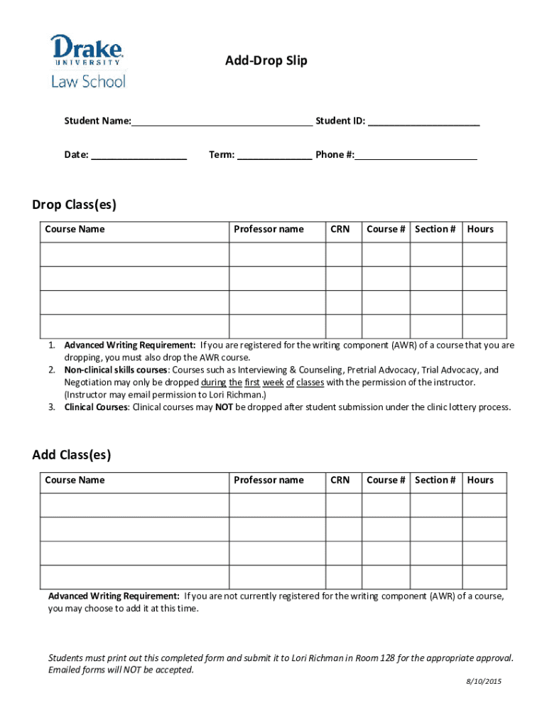 Fillable Online Add-Drop Slip Fax Email Print - pdfFiller