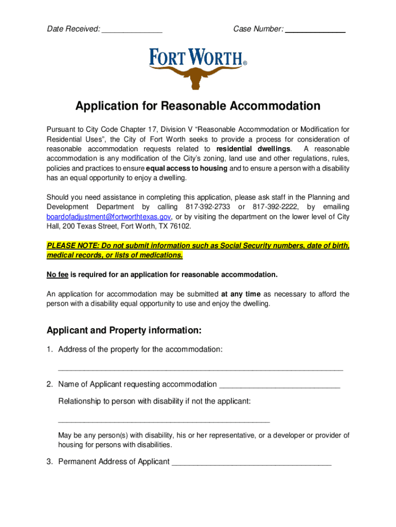 Fillable Online Application for Reasonable Accommodation Fax Email ...