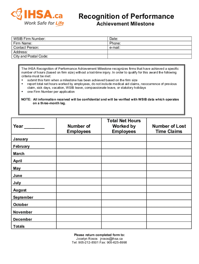 Fillable Online Recognition of Performance - IHSA Fax Email Print - pdfFiller