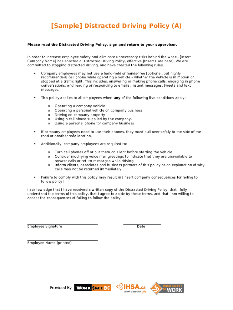 Sample Distracted Driving Policy - SAFE Work Manitoba Doc Template ...