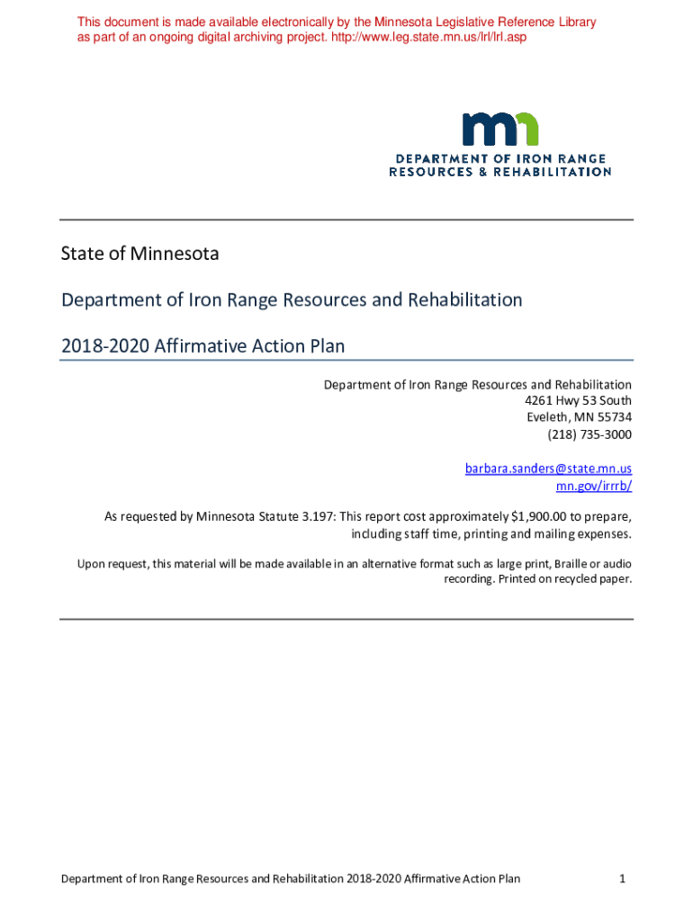 Fillable Online Department of Iron Range Resources and Rehabilitation ...