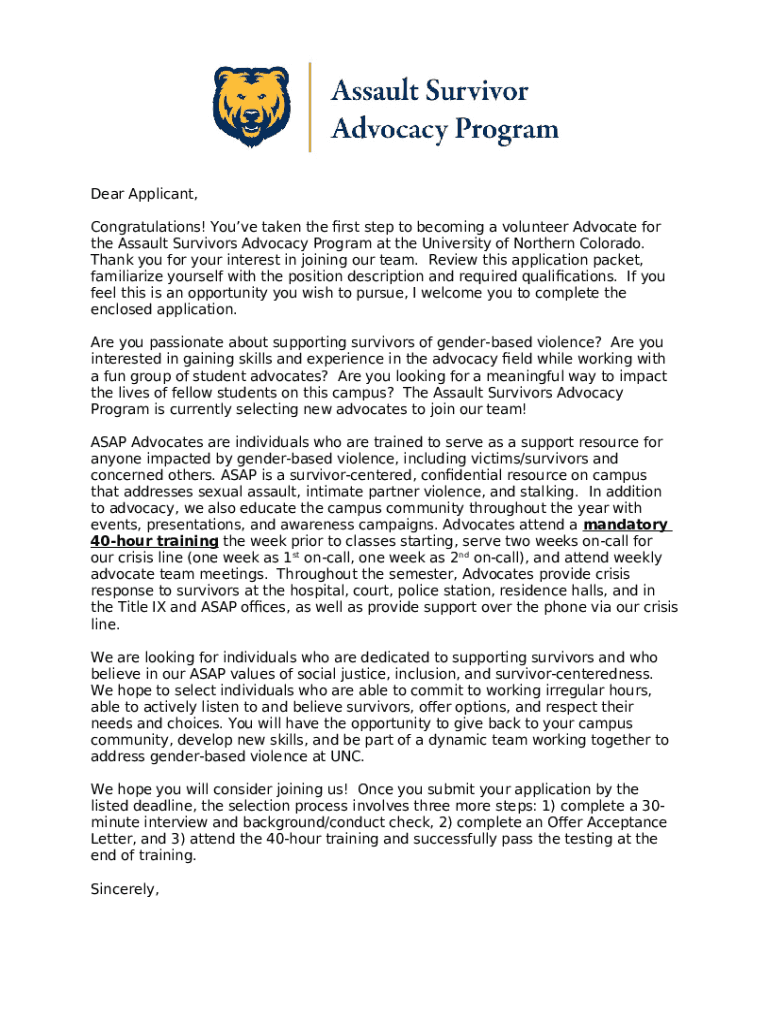 Volunteer Advocate Application - University of Northern ... Doc ...