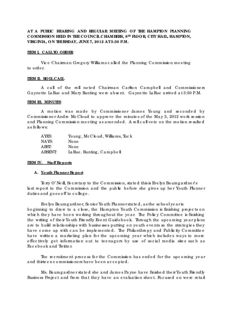 Fillable Online COMMISSION HELD IN THE COUNCIL CHAMBERS, 8TH FLOOR ...