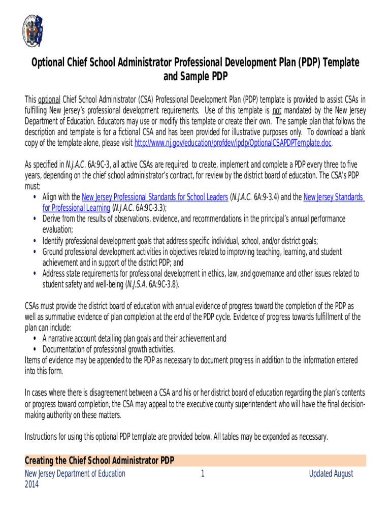 Optional CSA PDP Template and Sample Doc Template | pdfFiller