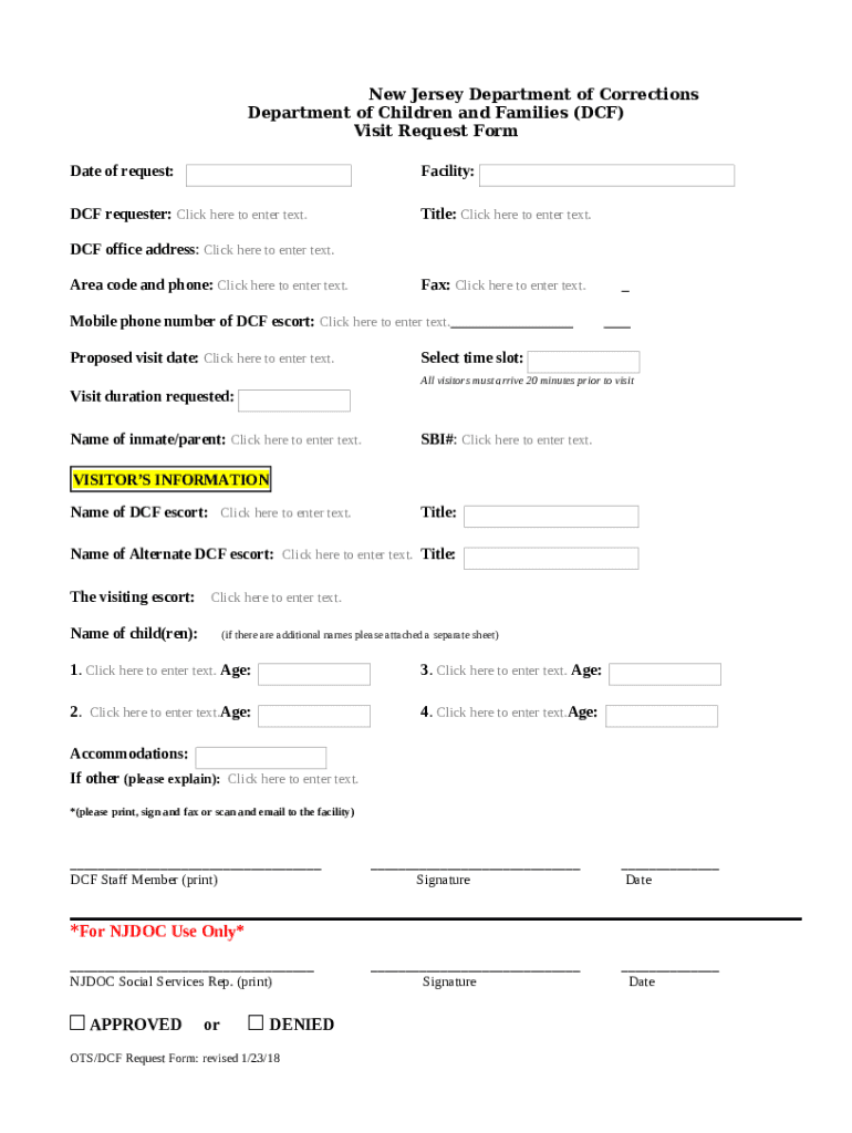 (DCF) Visit Request - NJ.gov Doc Template | pdfFiller
