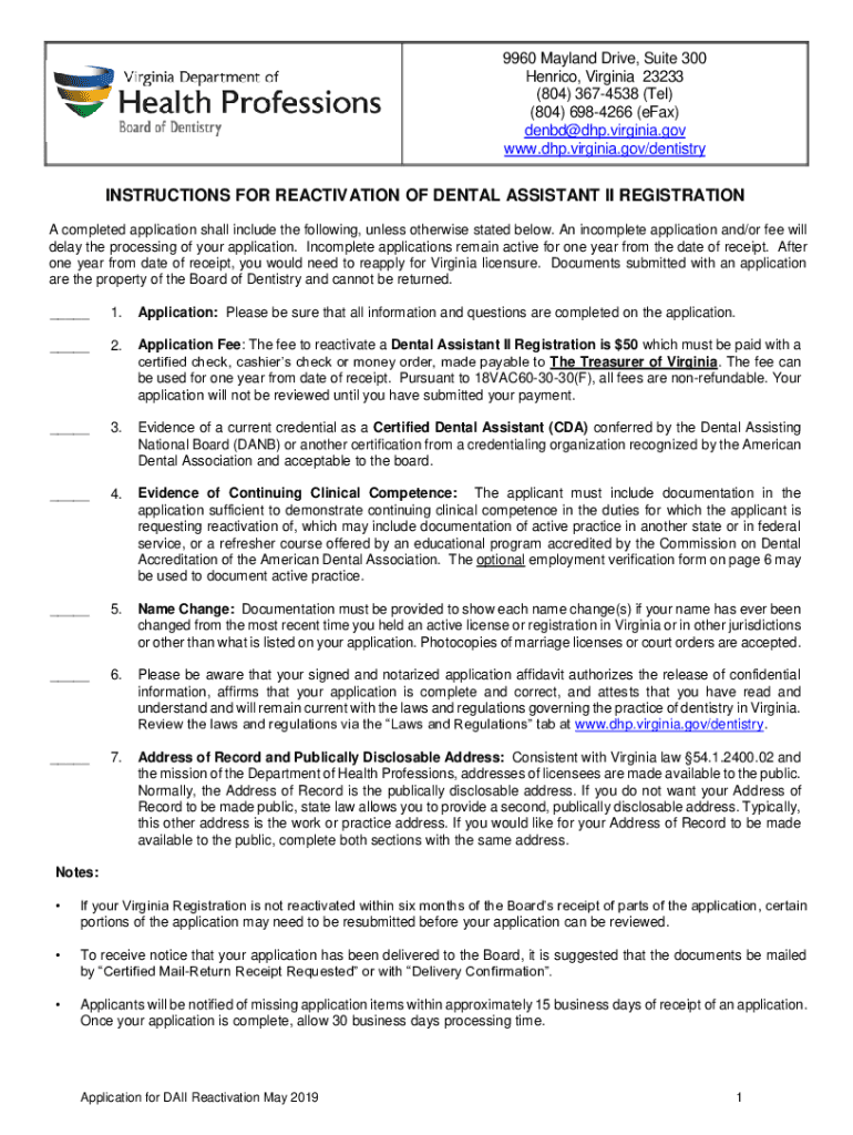 Fillable Online instructions for reactivation of dental assistant ii registration Fax Email ...