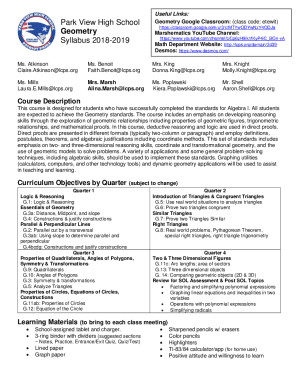 Fillable Online Park View High School Geometry Syllabus 2018-2019 ...