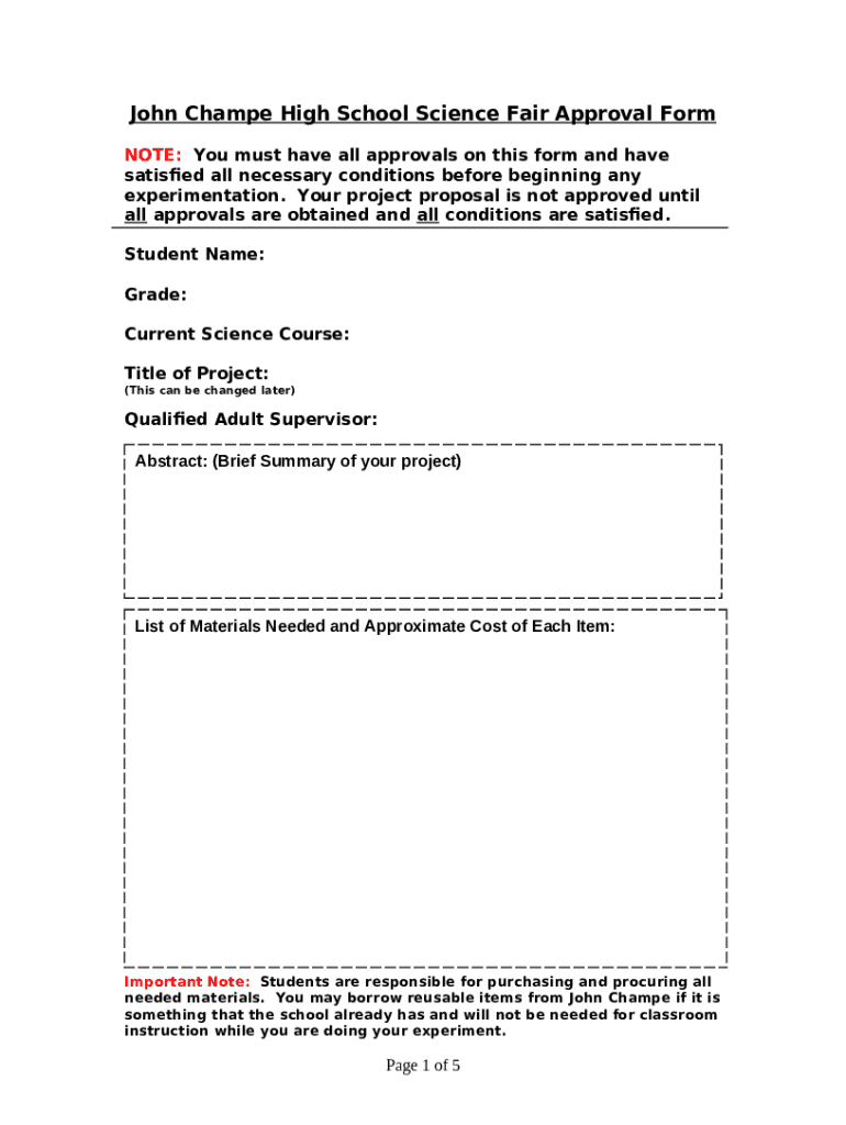 Briar Woods High School Science Fair Approval Doc Template | pdfFiller