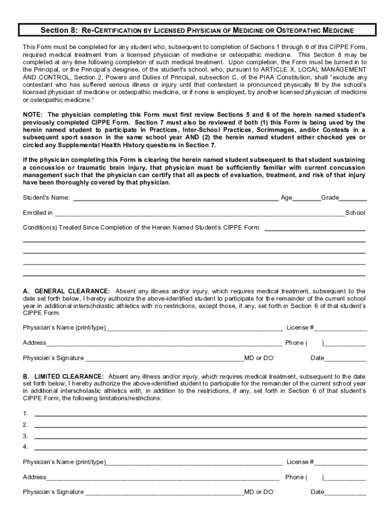 Fillable Online Section 8: Re-CERTIFICATION BY LICENSED PHYSICIAN OF ...