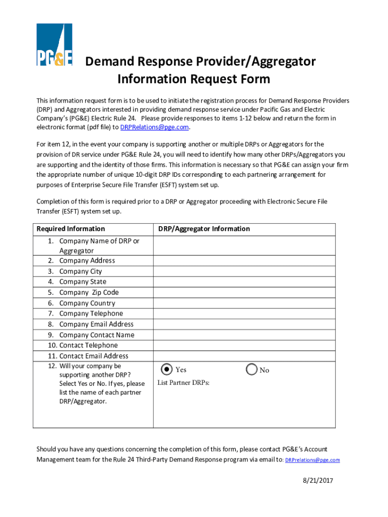 Fillable Online DRP information request form - PG&E Fax Email Print ...