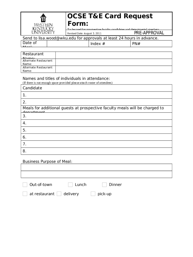 OCSE T&E Card Request Doc Template | pdfFiller