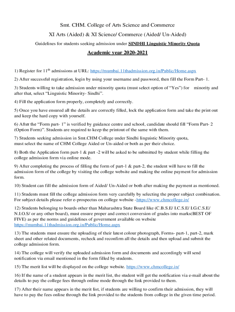 Fillable Online Smt. CHM. College of Arts Science and Commerce XI Arts ...