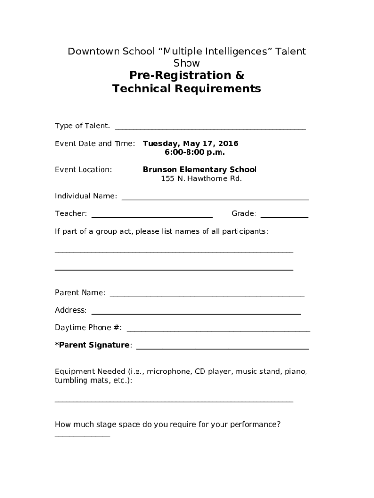 DTS Multiple Intelligence Talent Show Guidelines Doc Template | pdfFiller