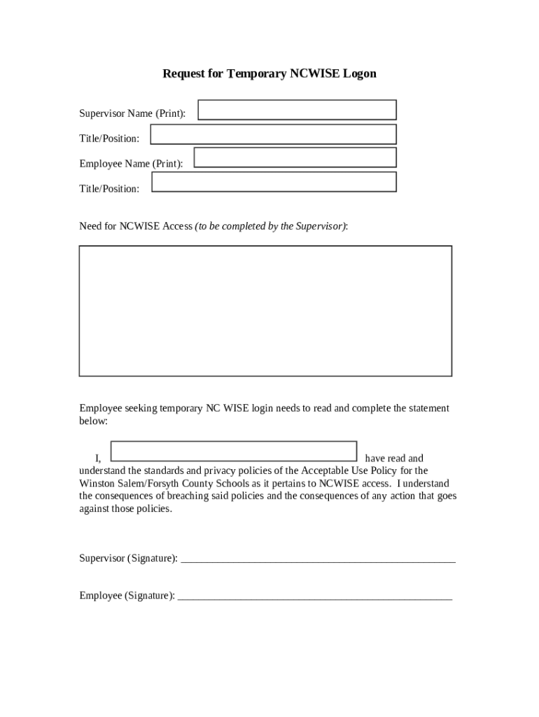 Request for NCWISE Logon - wsfcs.k12.nc.us Doc Template | pdfFiller