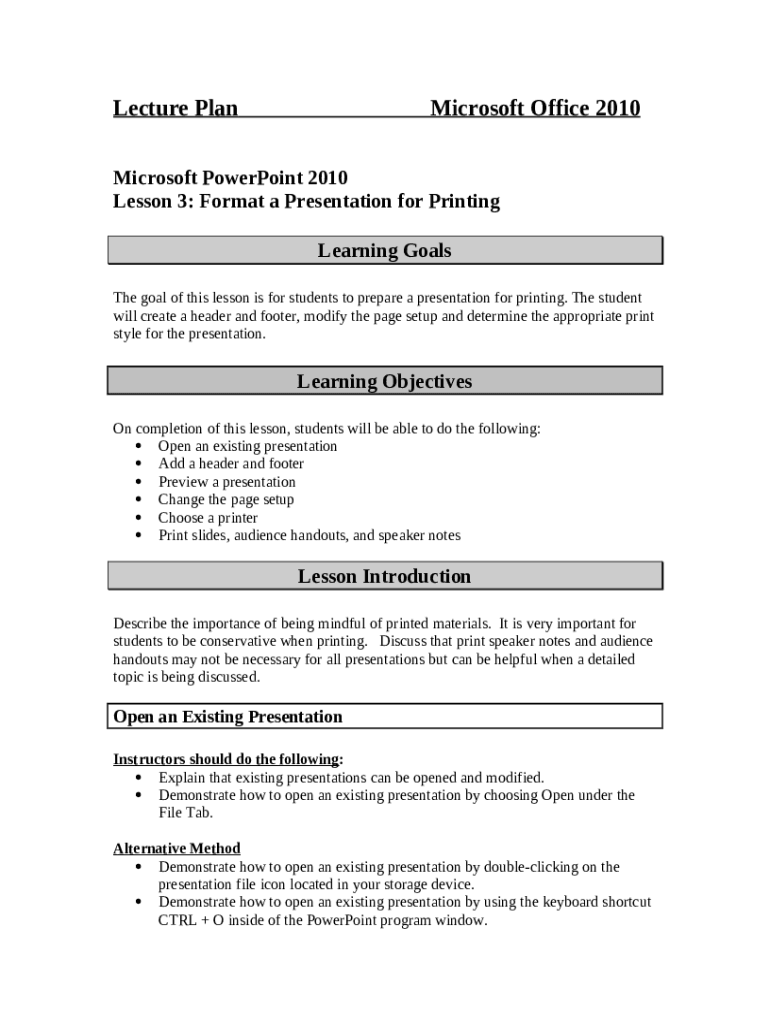 Lecture Plan Doc Template | pdfFiller