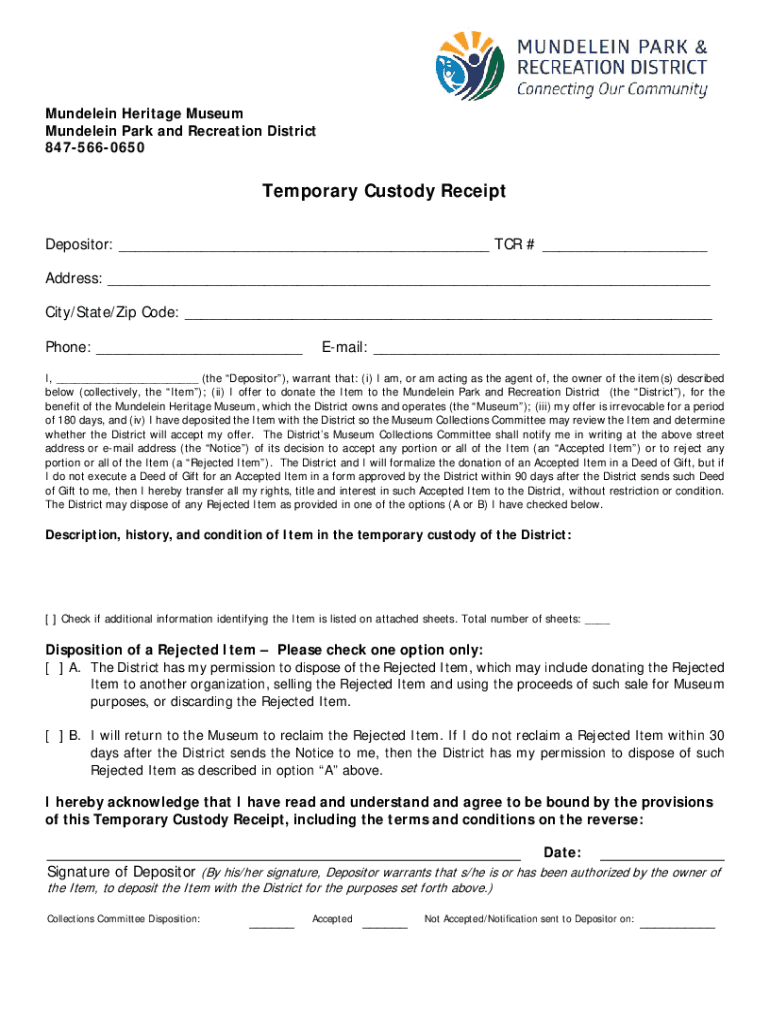 Fillable Online BBDM Temporary Custody Receipt Form - Temporary (1) Fax ...