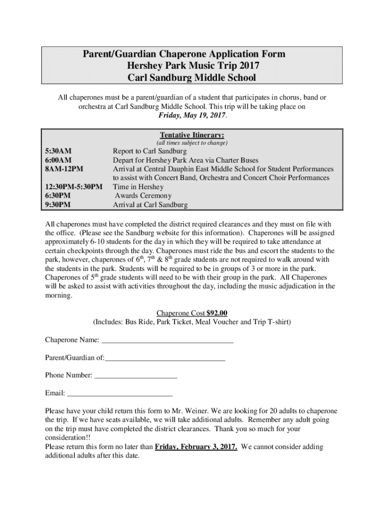 Fillable Online Parent/Guardian Chaperone Application Form Hershey Park ... Fax Email Print ...