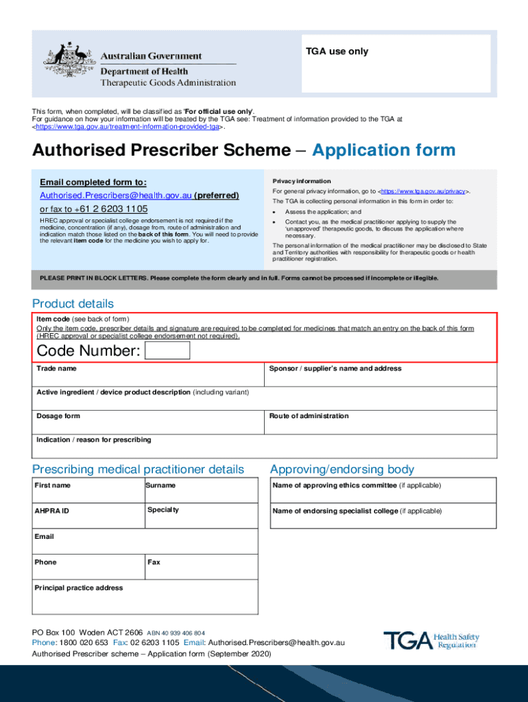 Fillable Online Authorised Prescriber SchemeApplication form ...