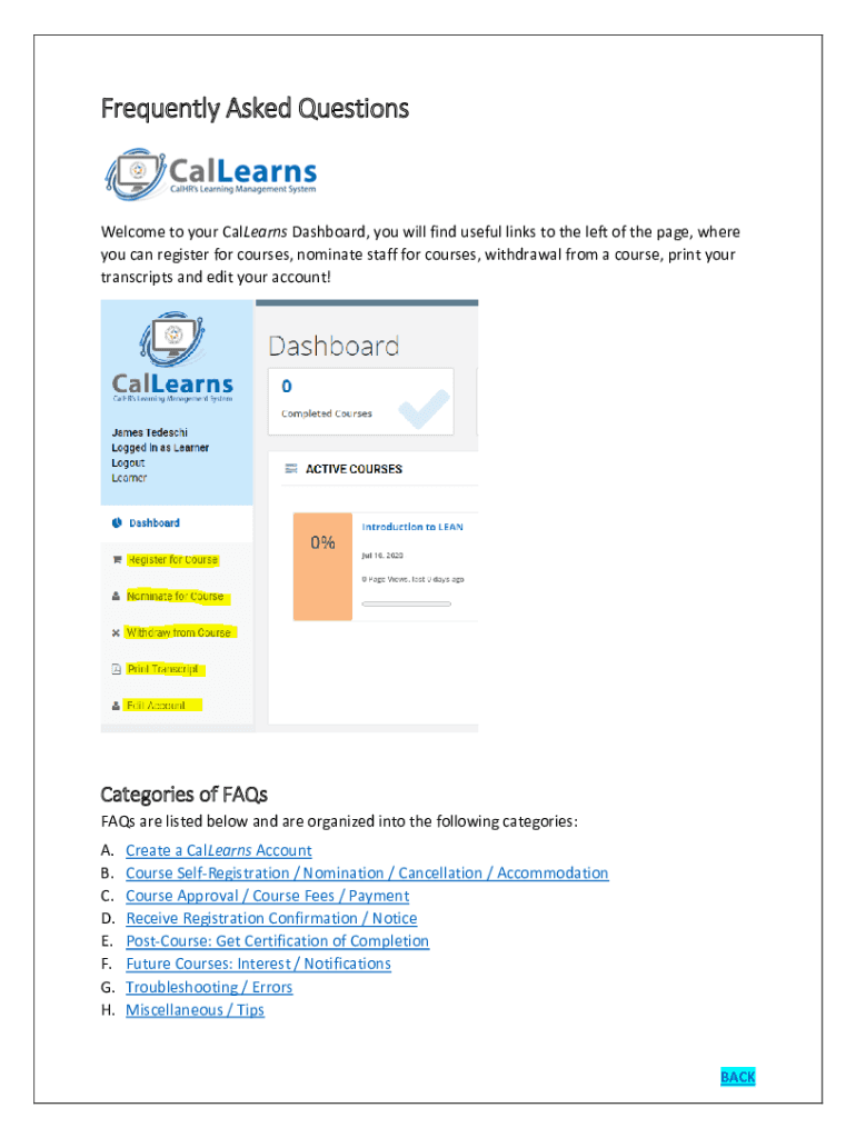 Fillable Online Welcome to your CalLearns Dashboard, you will find ...