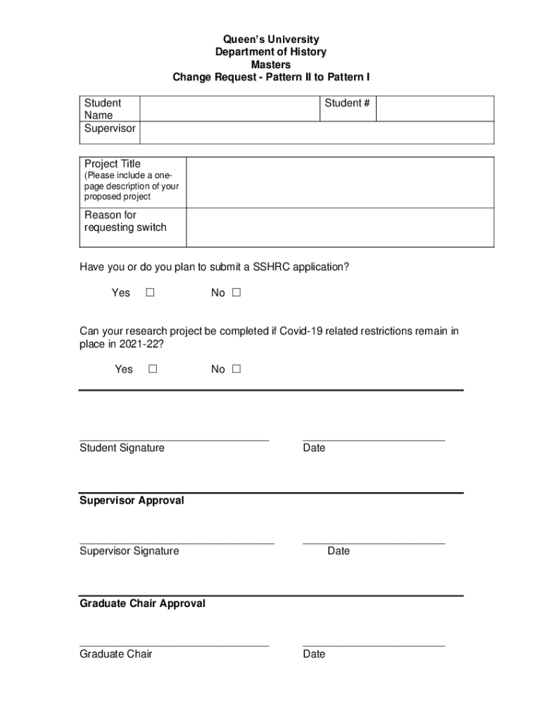 Fillable Online Queen's University Department of History Masters Change Request ... Fax Email ...