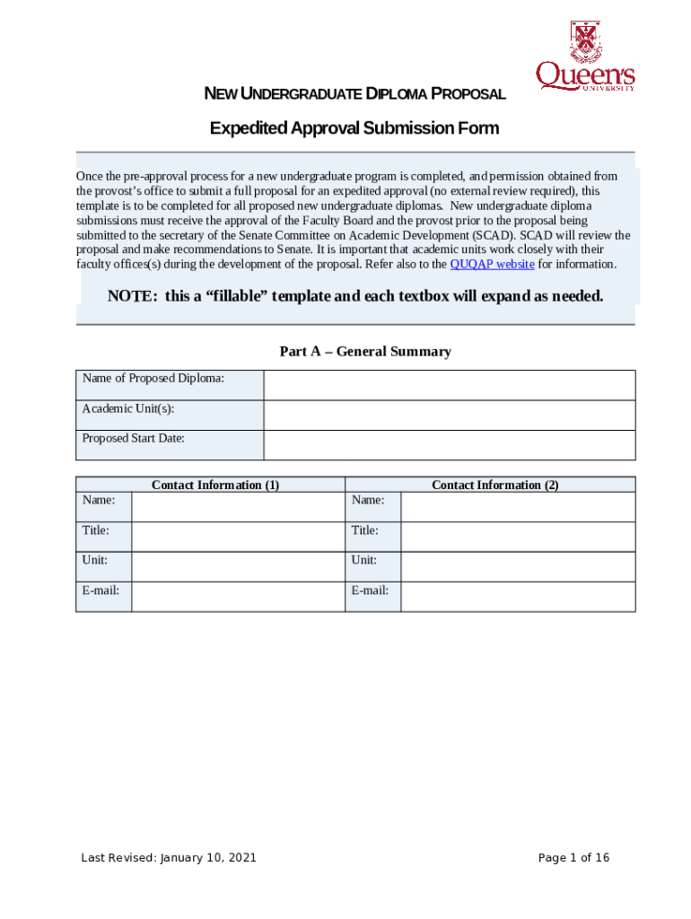 New (UG) Diploma: Expedited Approval Submission Doc Template | pdfFiller