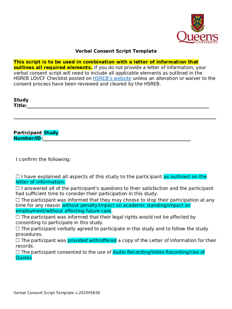 Verbal Consent Script Template Doc Template PdfFiller Verbal Consent Script Template Doc Template PdfFiller