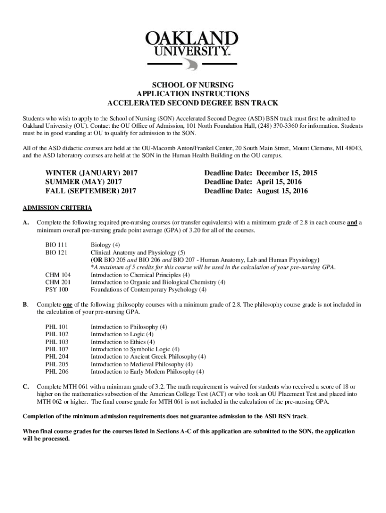 Fillable Online Accelerated 2nd Degree BSN Application ... - School of ...