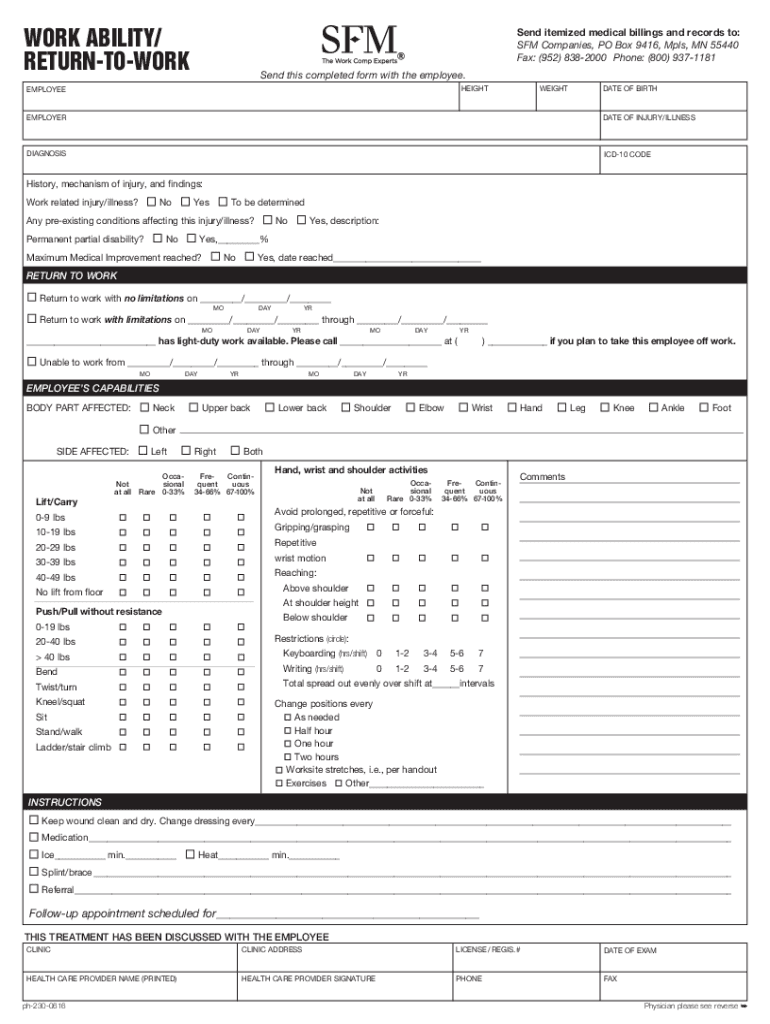 Work ability and return-to-work form Completed by the treating ...