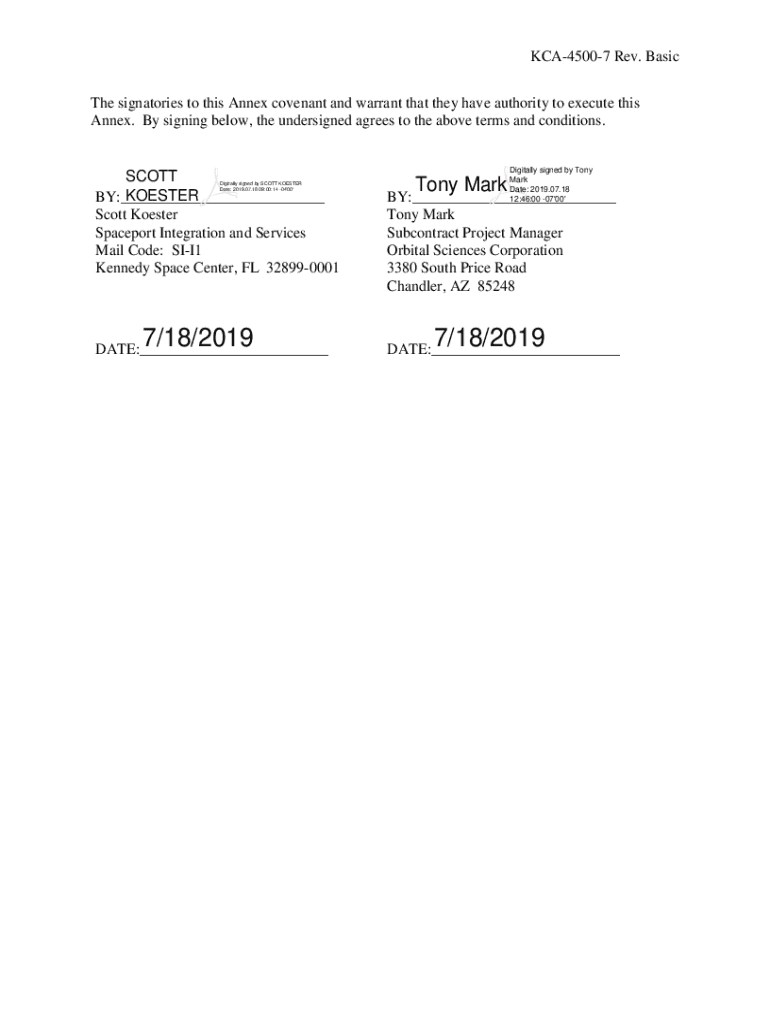Fillable Online KCA-4500-7 Rev. Basic ANNEX BETWEEN THE NATIONAL ... - Nasa Fax Email Print ...