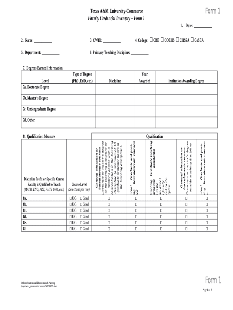 Faculty Credential Inventory - 1 Doc Template | pdfFiller