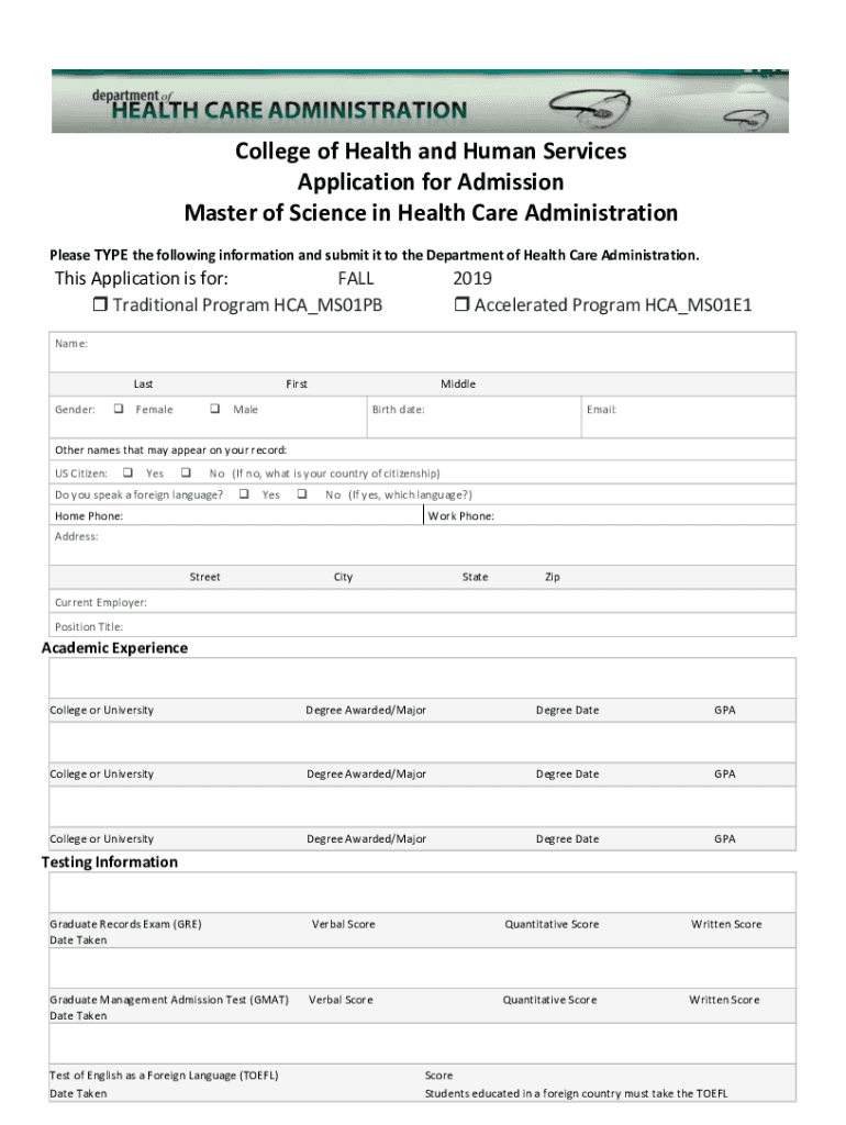 Fillable Online HCA Graduate Admission Application - Cal State Long ...