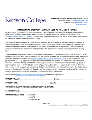 Fillable Online EMOTIONAL SUPPORT ANIMAL (ESA) REQUEST FORM Fax Email ...