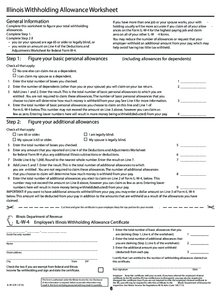 Fillable Online 6. Illinois W-4. Employees and other Payees Illinois ...