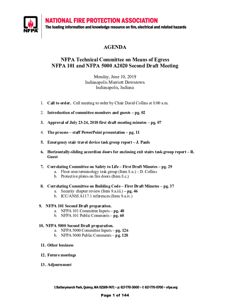 Fillable Online AGENDA NFPA Technical Committee on Means of Egress NFPA ...