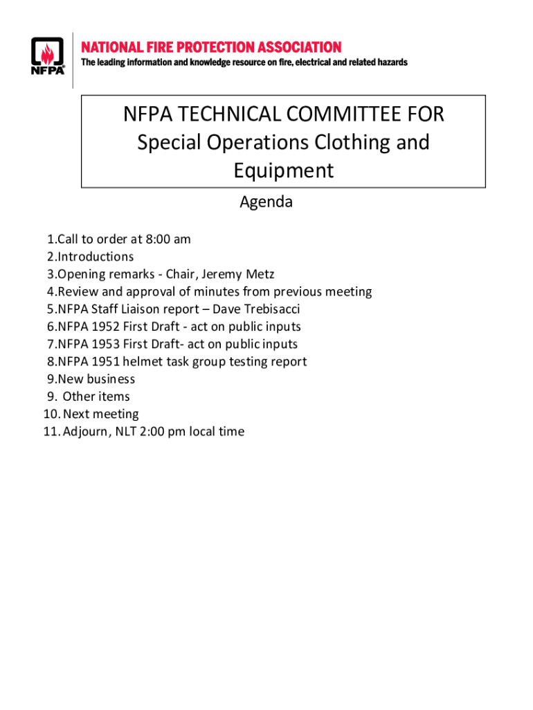 Fillable Online NFPA TECHNICAL COMMITTEE FOR Special Operations ... Fax ...