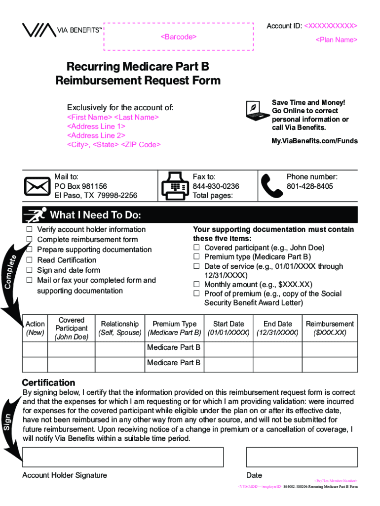 Fillable Online Fillable Online Recurring Medicare Part B Reimbursement ...