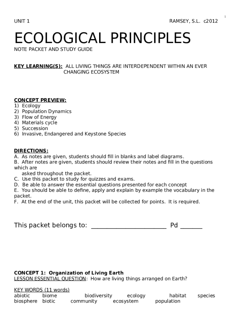 ecological principles notes - Central Dauphin School District Doc ...