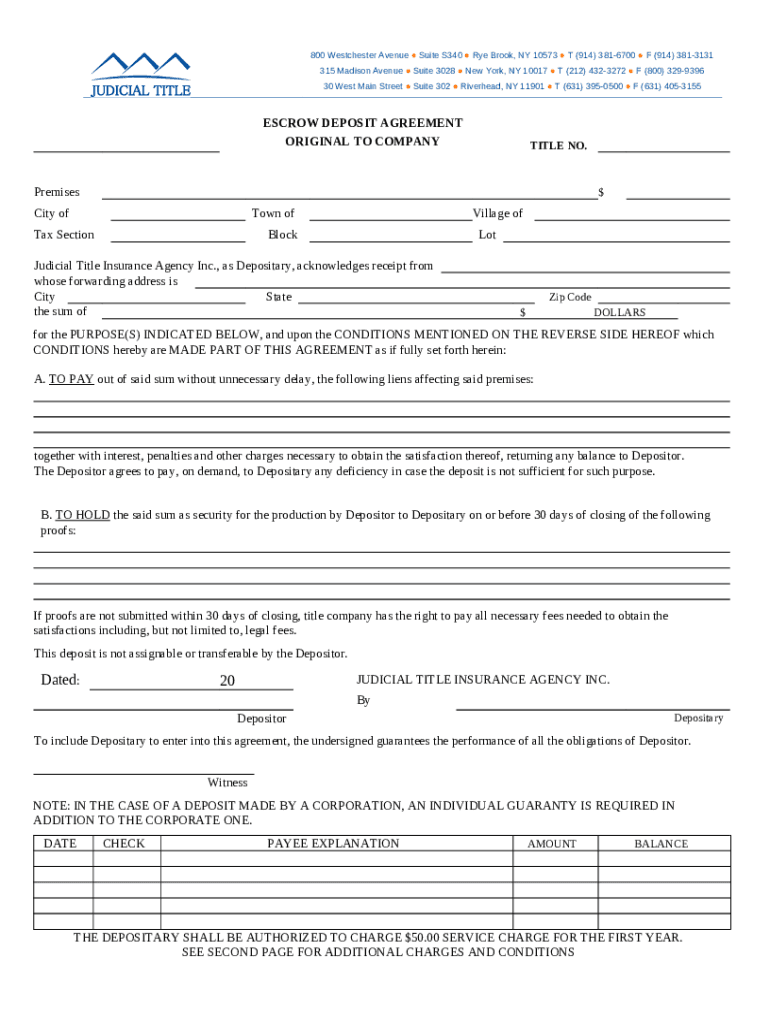 Escrow of Deposit Sample Clauses - Law Insider Doc Template | pdfFiller