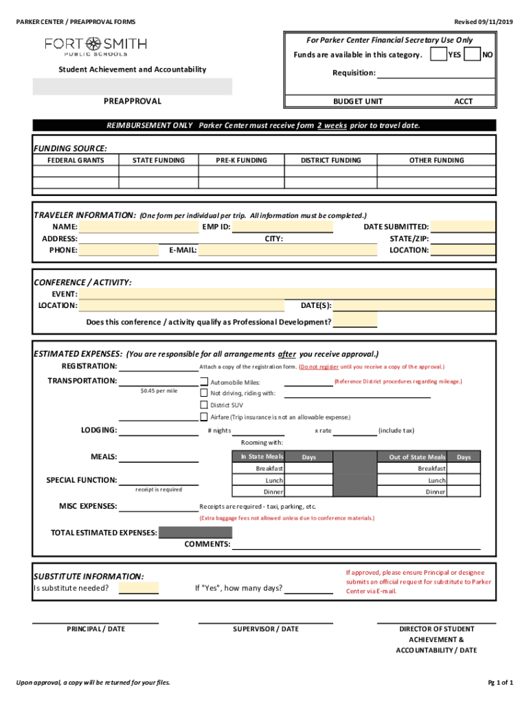 Fillable Online travel preapproval form - Fort Smith Public Schools Fax ...