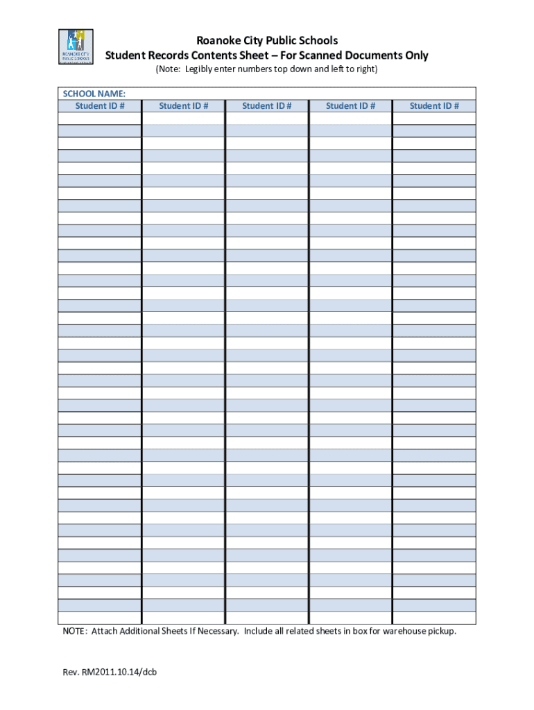 Fillable Online Student Records Document Contents Sheet Form Fax Email ...