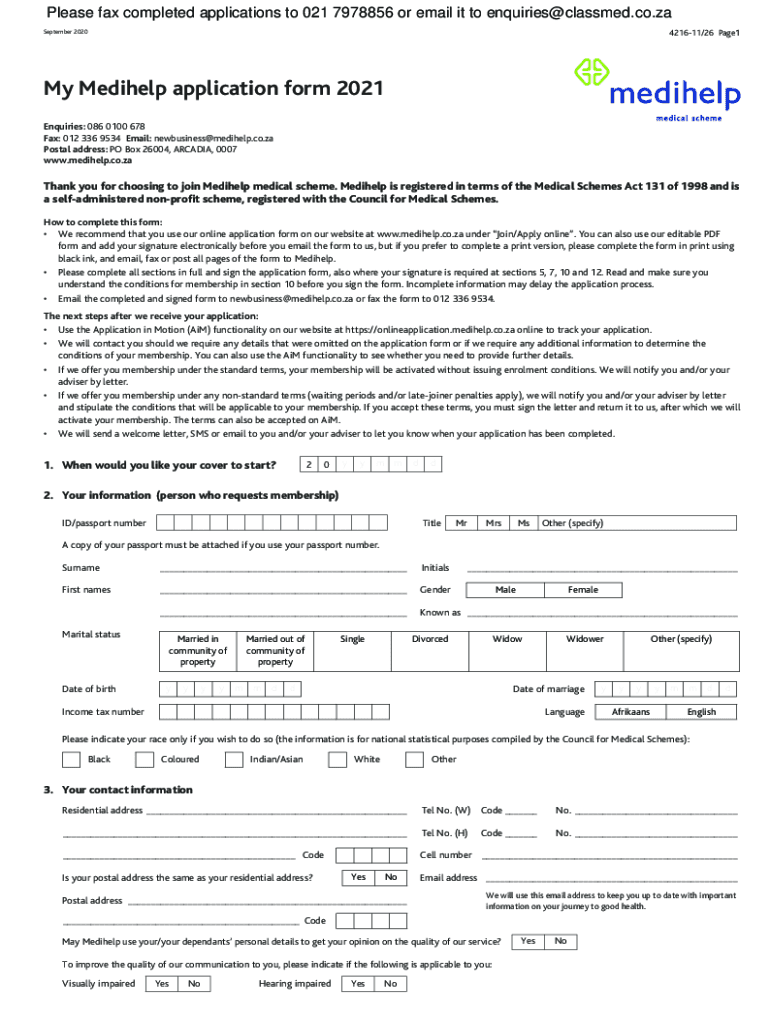 Fillable Online medihelp application form 2021 pdf Fax Email Print ...