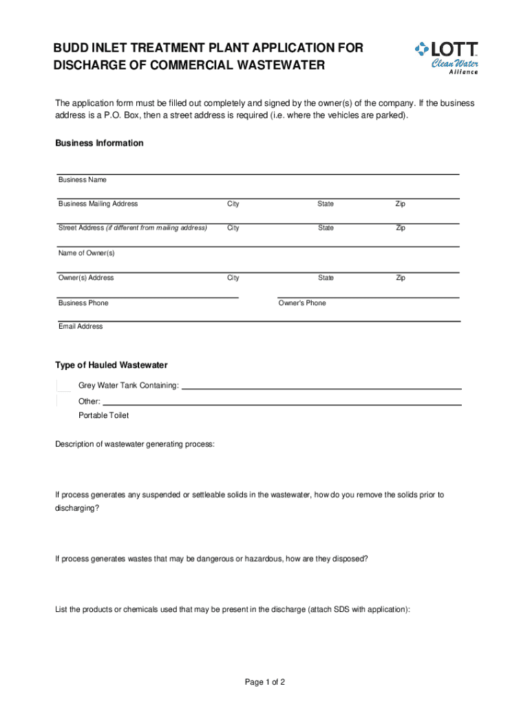 Fillable Online Commercial Wastewater Discharge Application ...