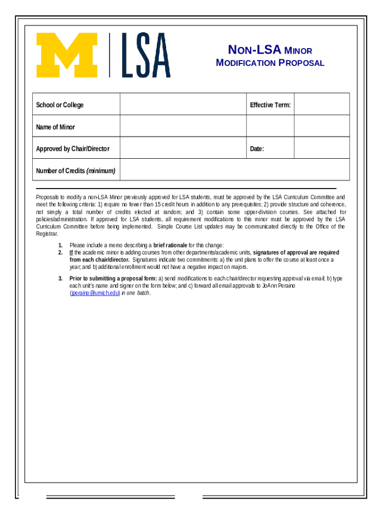 Non-LSA Minor Modification Proposal - UM LSA - lsa umich Doc Template | pdfFiller