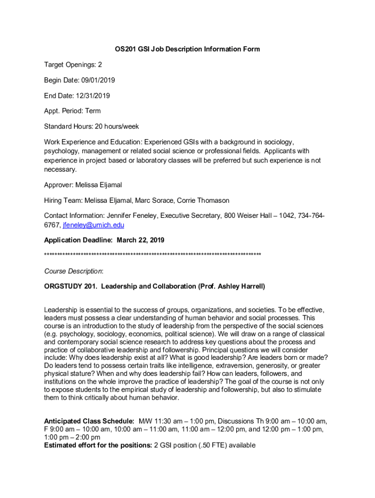 Fillable Online lsa umich OS201 GSI Job Description Information Form ...