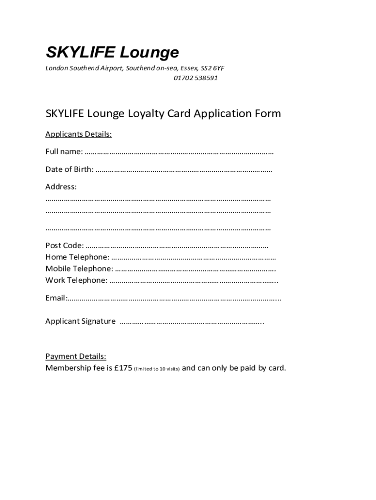Fillable Online Loyalty Card Application Form - cloudfront.net Fax ...