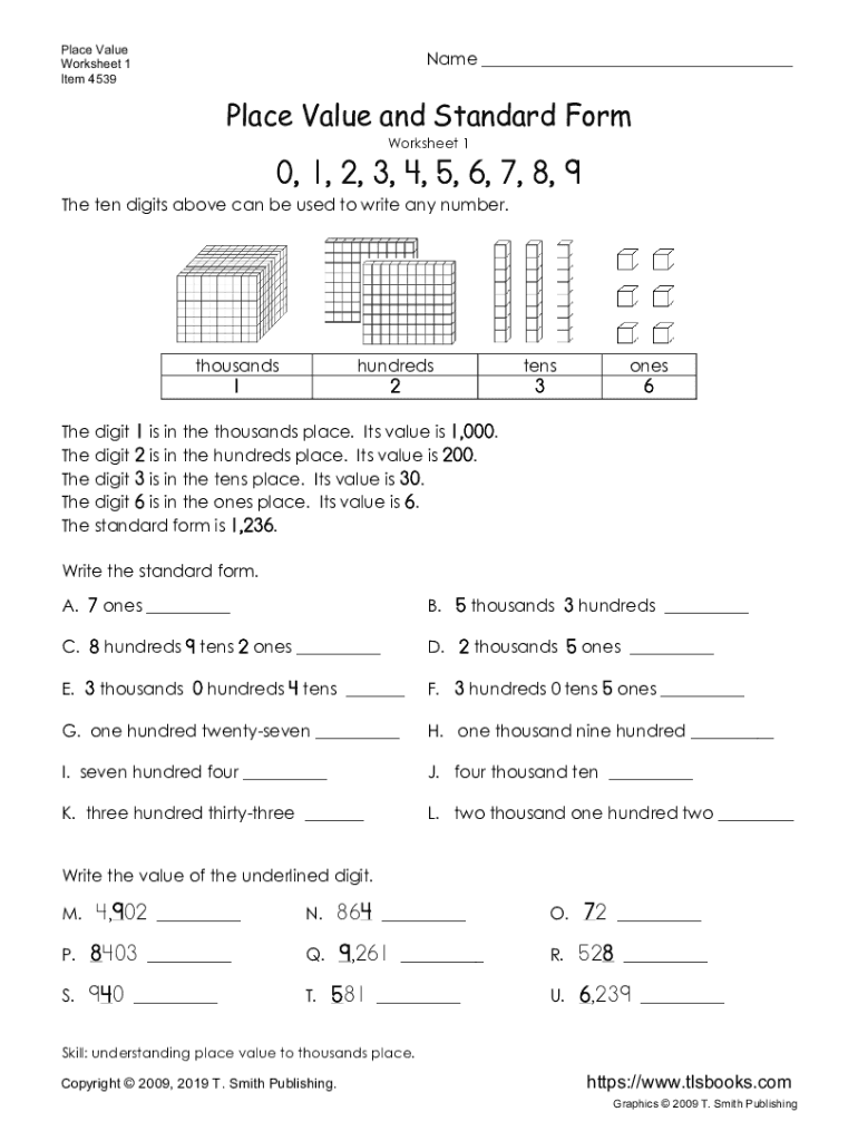 Fillable Online Place Value and Standard Form. Fourth-grade math ...