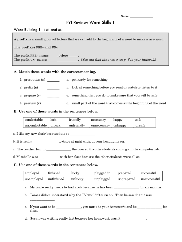 Fillable Online spot pcc prefix The prefixes PRE- and UN- Fax Email Print - pdfFiller