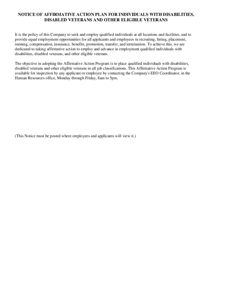 Fillable Online NOTICE OF AFFIRMATIVE ACTION PLAN FOR INDIVIDUALS WITH ...
