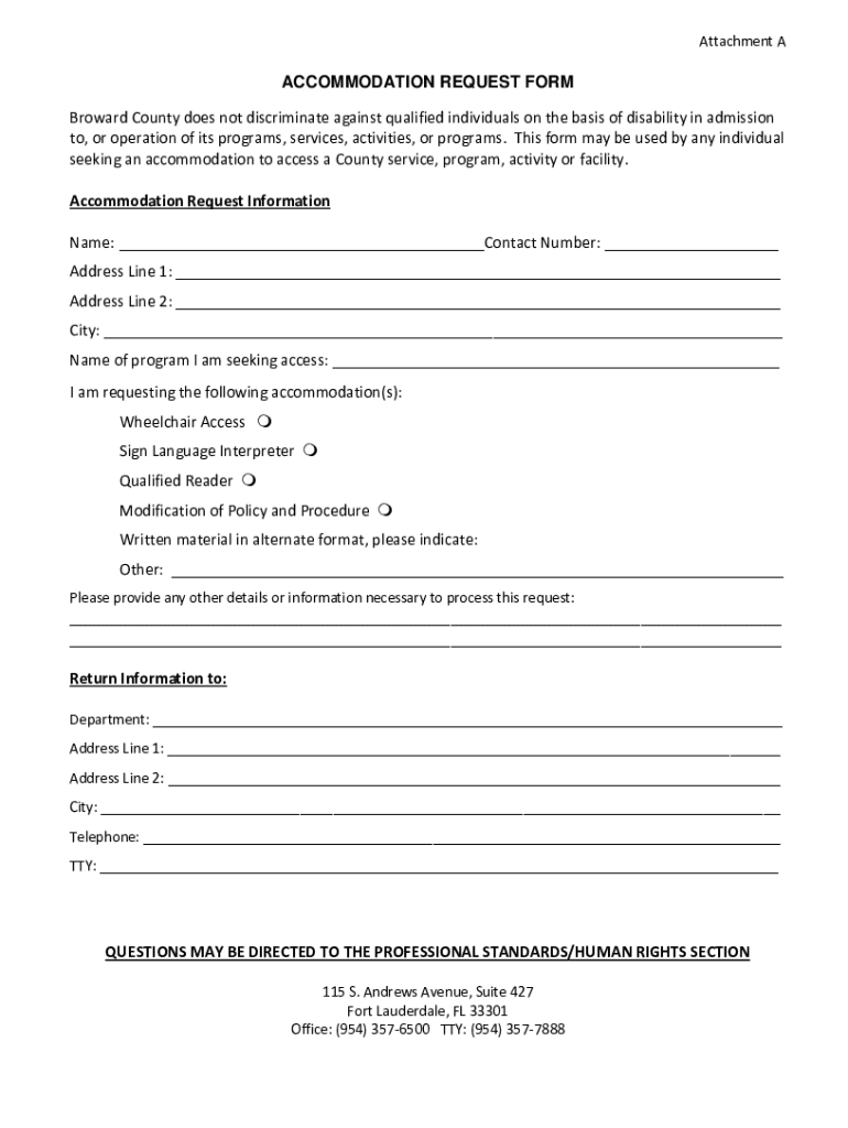 Fillable Online Accommodation Request Form. Accommodation Request Form ...
