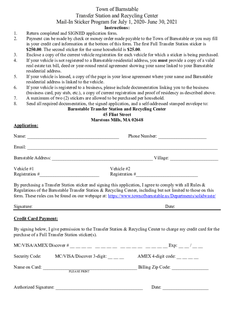 Fillable Online Updated Transfer Station FY2021sticker Mail in.doc Fax ...